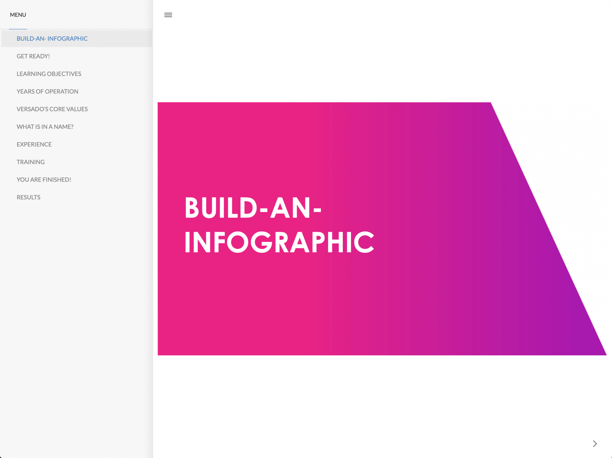 Build An Infographic Demo Screenshot | Versado Training